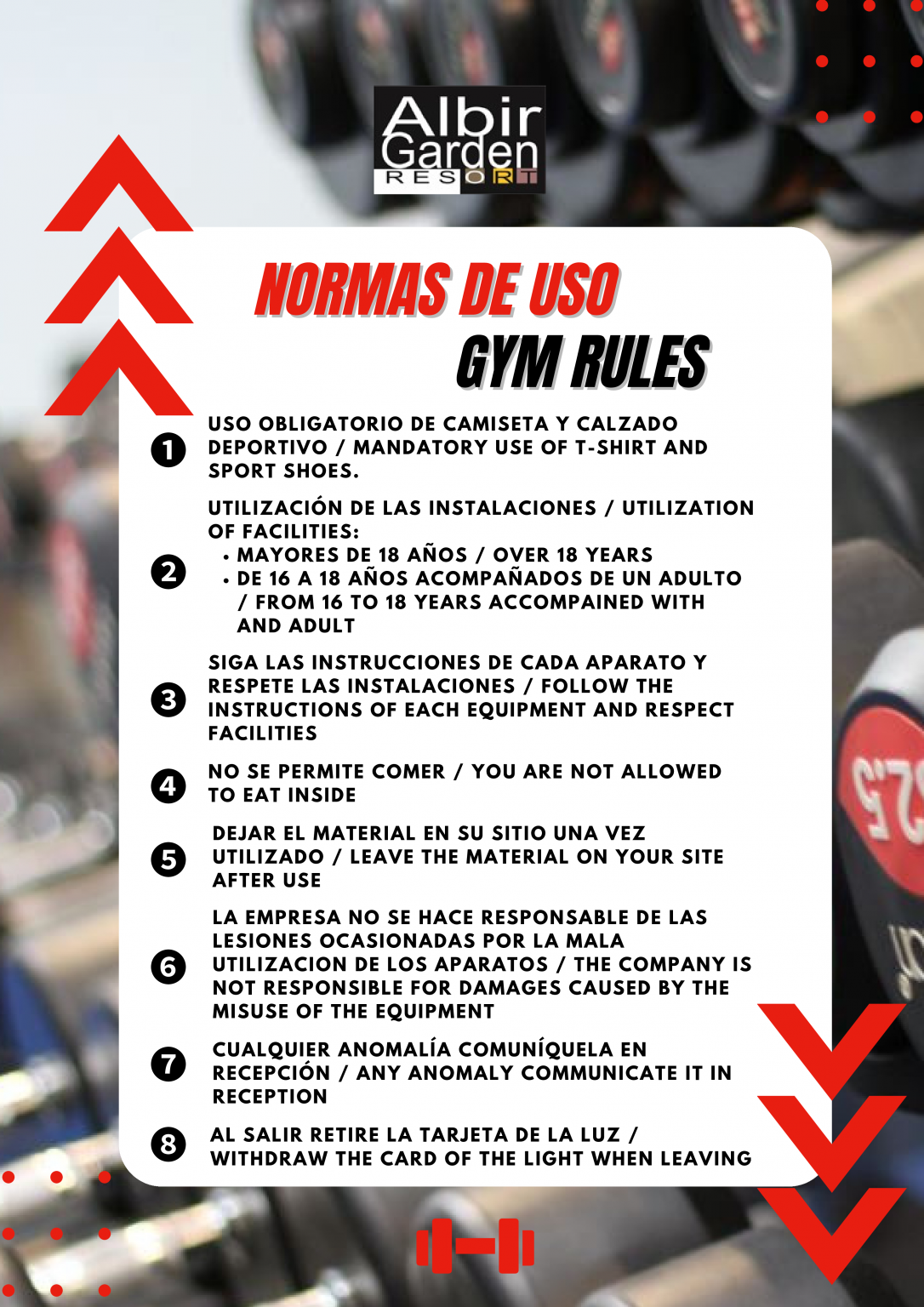 Normas Gimnasio / Gym Rules – Albir Garden